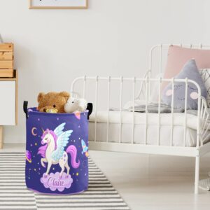 Personalized Laundry Basket Hamper,Unicorn Cloud Purple,Collapsible Storage Baskets with Handles for Kids Room,Clothes, Nursery Decor