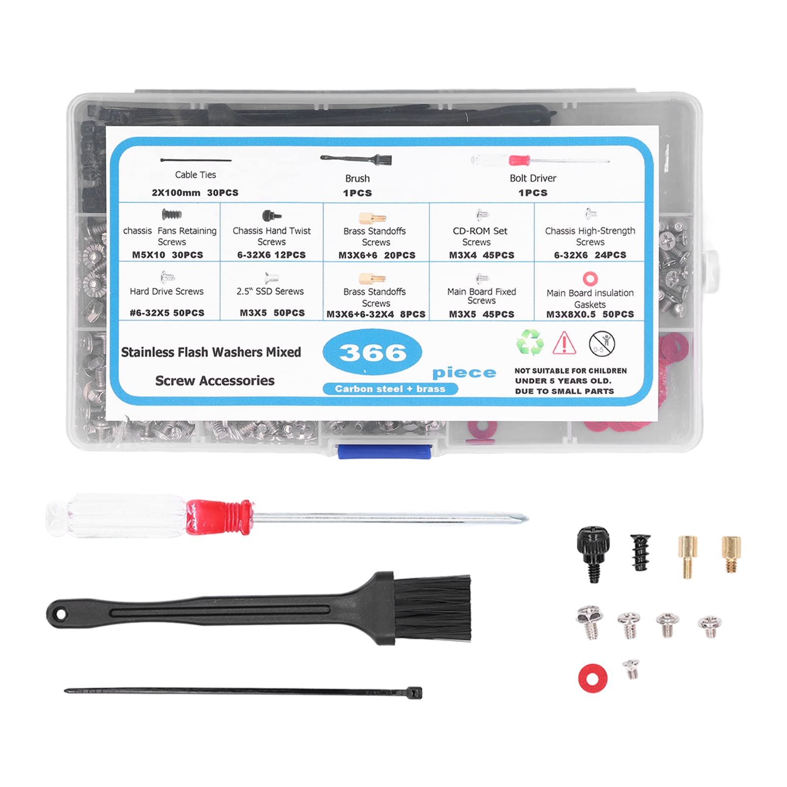 Computer Screws 366 Pcs Computer Screw Set, Motherboard Standoffs Screw Kit with Screwdriver Brush for Hard Drive Computer Case Motherboard