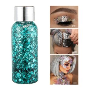 mermaid sequins body glitter gel, make up long lasting glitter for body face hair eyeshadow, music festival party carnival long lasting face glitter, no glue needed and easy to remove. (green)