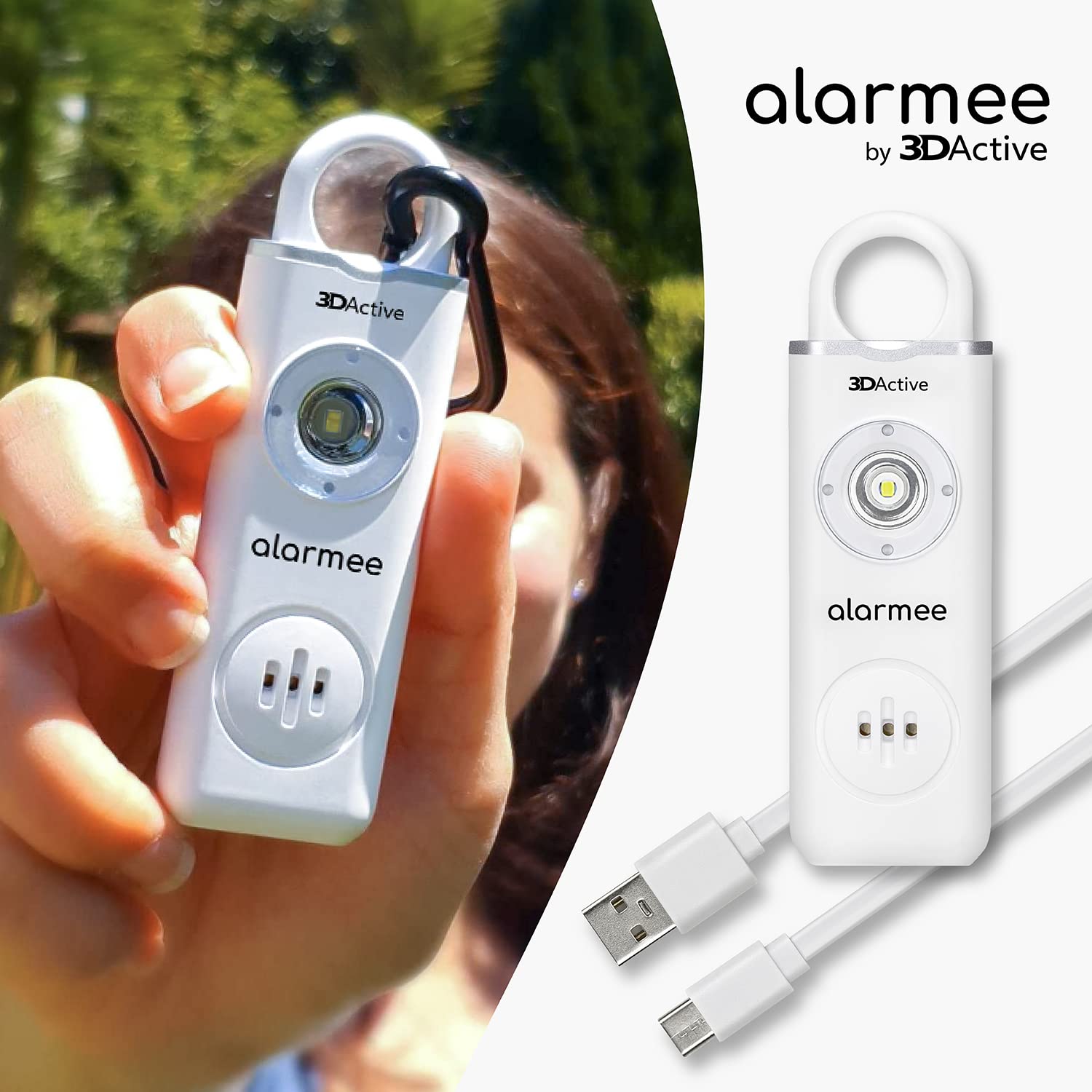 3DActive Alarmee Rechargeable Personal Safety Alarm for Women, Teens and Elderly, Pocket Size 130dB Loud Siren with LED Light