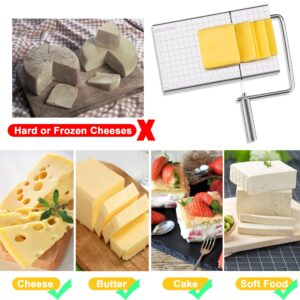 PELONI Cheese-Slicer Cheese-Cutter, Stainless-Steel-Cheese-Slicer with 5 Replacement-Wire Cheese Cutters for Block-Cheese Metal Cheese Slicers Cutting Board with Butter-Spreader Stainless Steel Knife