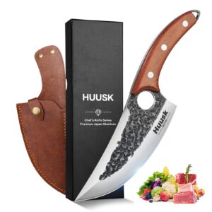 huusk chef knives, upgraded viking knife with sheath hand forged butcher knife for meat cutting, sharp japanese knife meat cleaver for kitchen and outdoor, thanksgiving christmas gifts