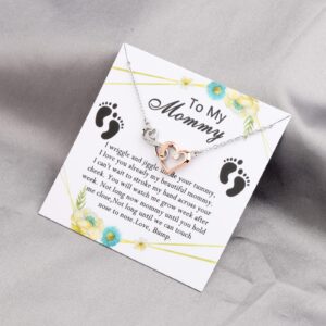 WSNANG Mommy To Be Gift New Mom Necklace Message Card Jewelry First Time Mom Pregnancy Gift Baby Bump Gifts (Mommy wriggle C)