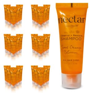 world amenities nectar bulk shampoo | 300 count, 1 oz | sweet orange blossom, mini travel size toiletries (100% recyclable tube with flip top cap), airbnb rentals, suitable for all hair types