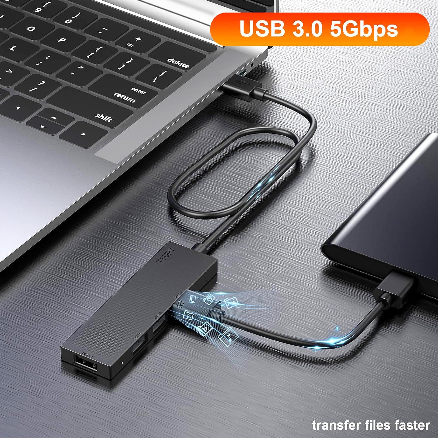 USB 3.0 Hub TSUPY Multi USB HUB, 5 in 1 USB Data Hub with SD Micro SD Card Reader & 3 USB 3.0 Ports Compatible for PC