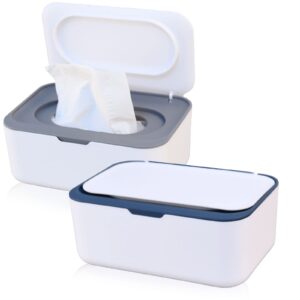 beieverluck 2 pack baby wipes dispenser wipe holder with lids refillable wipe container case for bathroom travel wipe holder keeps wipes fresh (grey and blue)