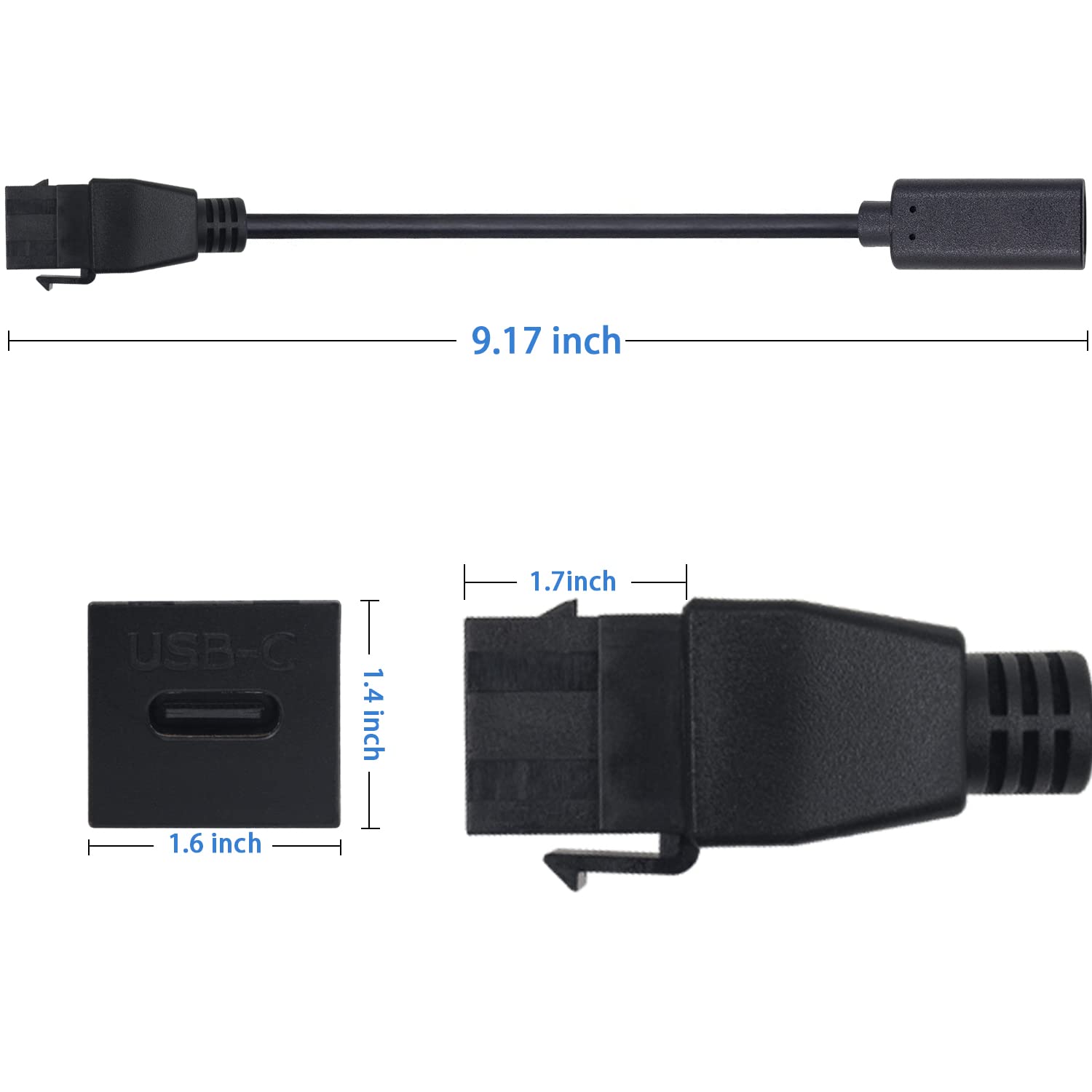 Poyiccot USB C Keystone Jack Insert Cable, USB 3.1 Type C Female to Female Extension Keystone Insert Adapter Keystone-to- Cable for Wall Plate Outlet Panel, Black, (USB Keystone Extension)