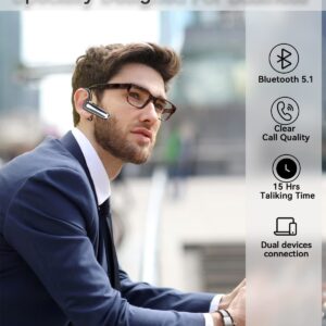 AMTERBEST Bluetooth Headset, Wireless Bluetooth 5.0 Earpiece Hands-Free Earphones with Stereo Mic,8 Hrs Play time, Compatible iPhone Android Cell Phones Driving, Business, Office