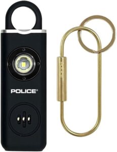 police personal alarm keychain for women – 130db siren alarm, led flashlight with strobe light rechargeable safety alarm- black