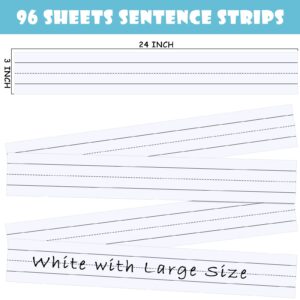 96 Strips Ruled Sentence Strips, 3 x 24 Inches Sentence Strips for Teacher Word Strips Sentence Strips Lined Multicolored Sentence Strips for School Students Office Supplies (White)