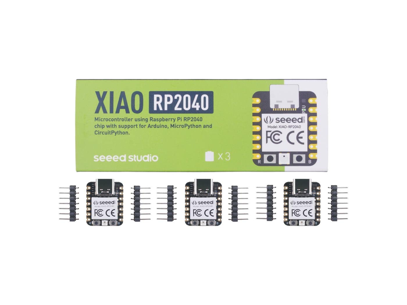 Seeed Studio XIAO RP2040 Microcontroller with Dual-Core ARM Cortex M0+ Processor, Supports Arduino, MicroPython and CircuitPython with Rich Interfaces, 3pcs.