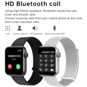 Smart Watch for Men Women Kids for Android iOS Phones Compatible with iPhone, HCHLQL Full Touch Screen Fitness Tracker with Call/SMS/Heart Rate/Blood Oxygen Monitor/Pedometer/Nylon Sport Bands (Black)