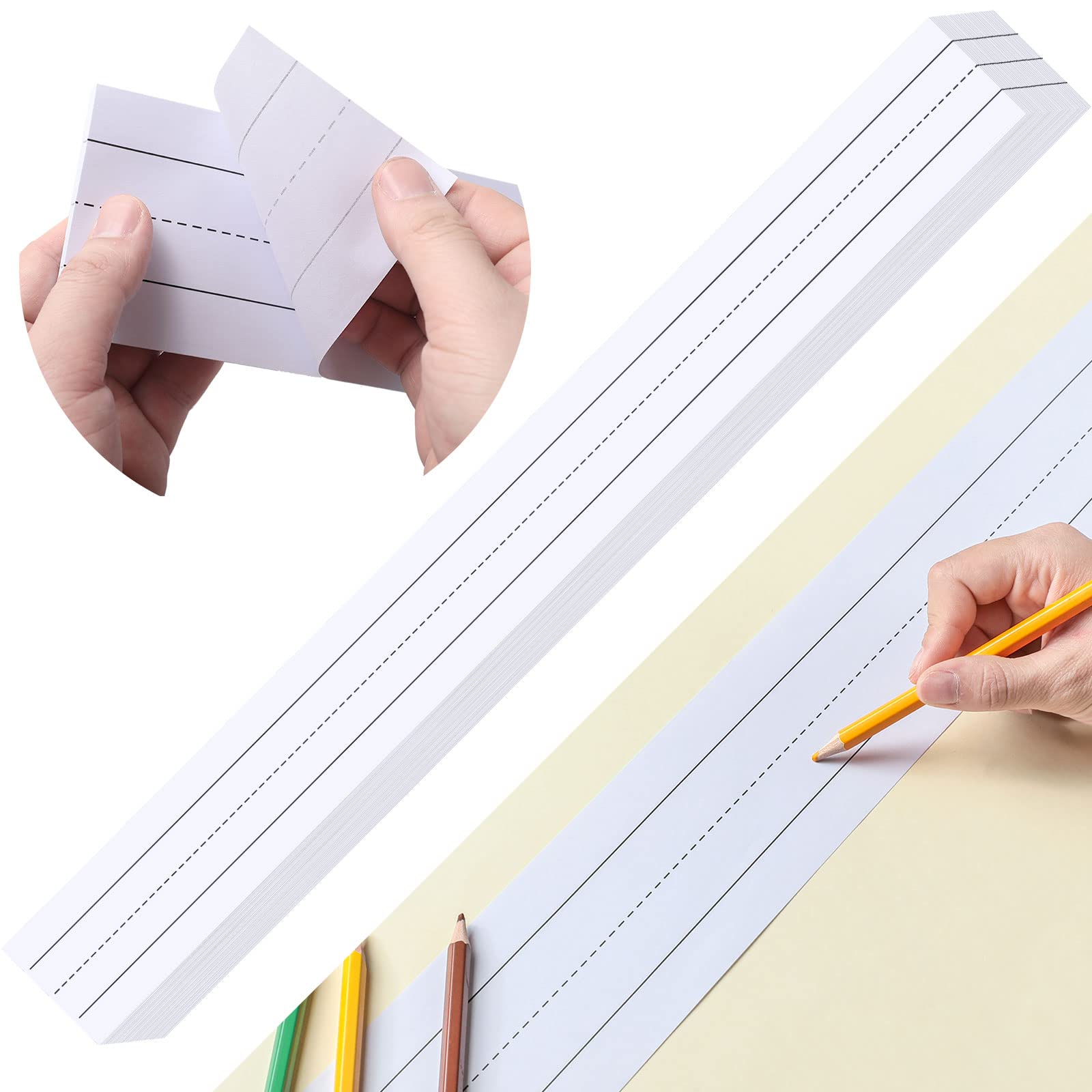 96 Strips Ruled Sentence Strips, 3 x 24 Inches Sentence Strips for Teacher Word Strips Sentence Strips Lined Multicolored Sentence Strips for School Students Office Supplies (White)