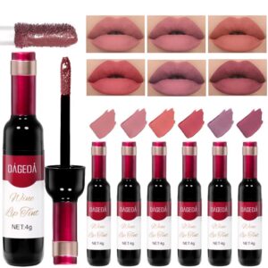 dageda 6pcs velvet wine lip tint, matte lipstick velvety lip makeup set, highly pigmented liquid lipstick, non-stick cup lip makeup kit for girls women(b set)