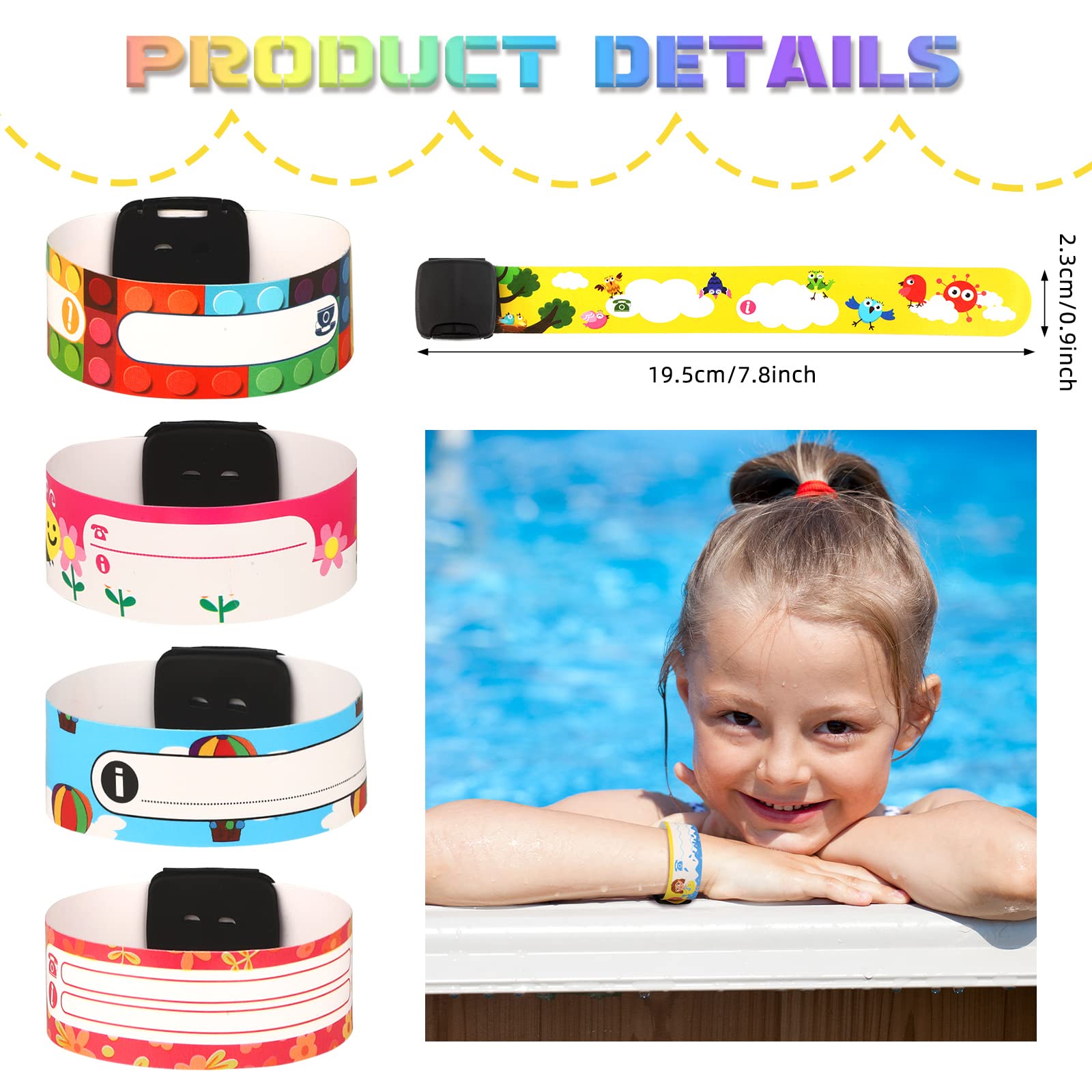 14 Pieces Children Safety ID Wristband Reusable Identification Bracelets Waterproof ID Band Safety Wristband for Boys and Girls (Cute Style)