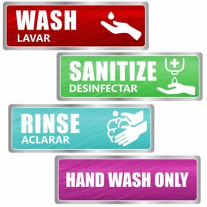 wash rinse sanitize sink labels - (pack of 12) 9"x3" large hand wash only sign for 3 compartment sink commercial kitchens vinyl sticker