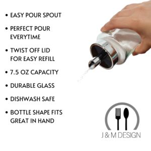 J&M DESIGN Sugar Dispenser with Pour Spout & Shaker For Coffee, Cereal Bowl, Tea & Baking Lid for Easy Spoon Measuring Pour - 7.5oz Glass Jar Container - Dishwasher Safe