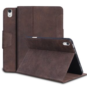 gexmil genuine leather case for ipad air 11 inch m2 2024,ipad air 10.9 inch case 5th/4th generation 2022/2020 smart cowhide folio cover with pencil holder,auto sleep/wake anti slip,sand dark brown