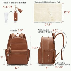 miss fong Diaper Bag, Diaper Bag Backpack, Baby Diaper Bag, Leather Diaper Bag Backpack with Changing Pad & Stroller Strap,Multi-function Large Capacity & Waterproof Travel Backpack, Brown