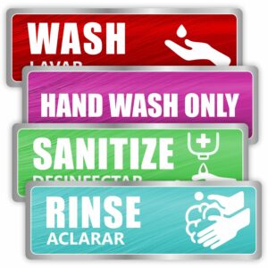 Wash Rinse Sanitize Sink Labels - (Pack of 12) 9"x3" Large Hand Wash Only Sign for 3 Compartment Sink Commercial Kitchens Vinyl Sticker