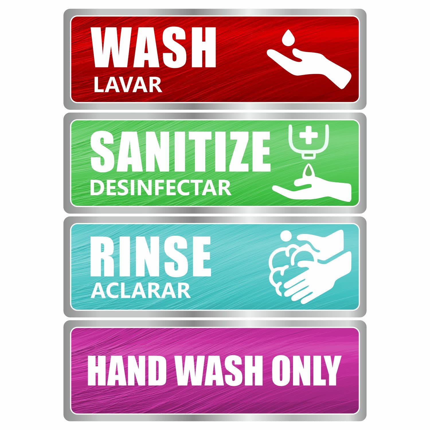 Wash Rinse Sanitize Sink Labels - (Pack of 12) 9"x3" Large Hand Wash Only Sign for 3 Compartment Sink Commercial Kitchens Vinyl Sticker