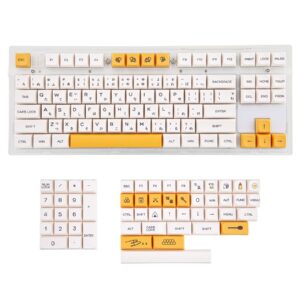 bowjian japanese keycaps - pbt keycaps - xda profile 140 keys keycaps - ansi layout - milk & bee theme keycaps for gateron kailh cherry mx switches mechanical gaming keyboards (milk & bee)