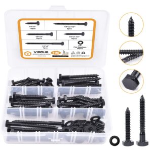 1/4" Hex Lag Bolts Stainless Steel 18-8 (304), VIGRUE 108PCS Black Oxidized, Hex Lag Screws Heavy Duty Wood Screws Washers Assortment kit, Length Include 1" 1-1/2" 2" 2-1/2" 3"