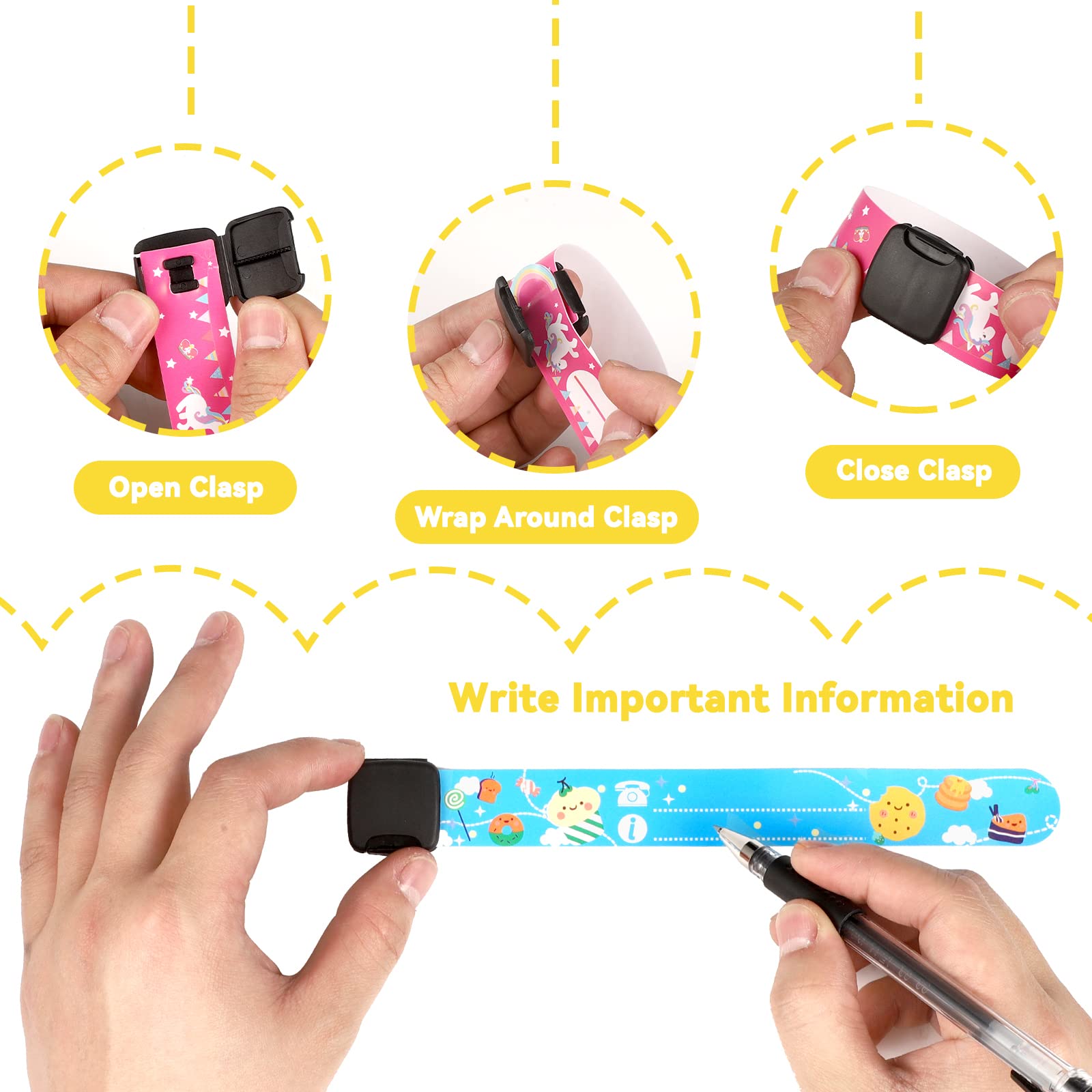 14 Pieces Children Safety ID Wristband Reusable Identification Bracelets Waterproof ID Band Safety Wristband for Boys and Girls (Cute Style)