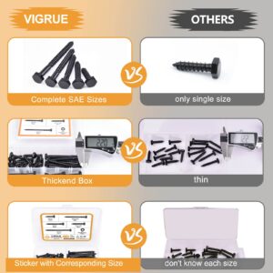 1/4" Hex Lag Bolts Stainless Steel 18-8 (304), VIGRUE 108PCS Black Oxidized, Hex Lag Screws Heavy Duty Wood Screws Washers Assortment kit, Length Include 1" 1-1/2" 2" 2-1/2" 3"