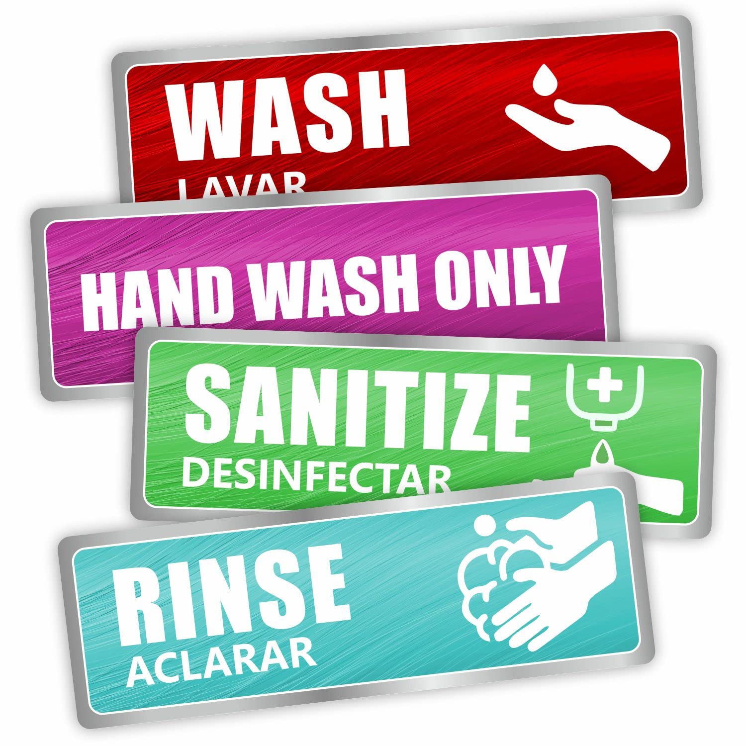 Wash Rinse Sanitize Sink Labels - (Pack of 12) 9"x3" Large Hand Wash Only Sign for 3 Compartment Sink Commercial Kitchens Vinyl Sticker