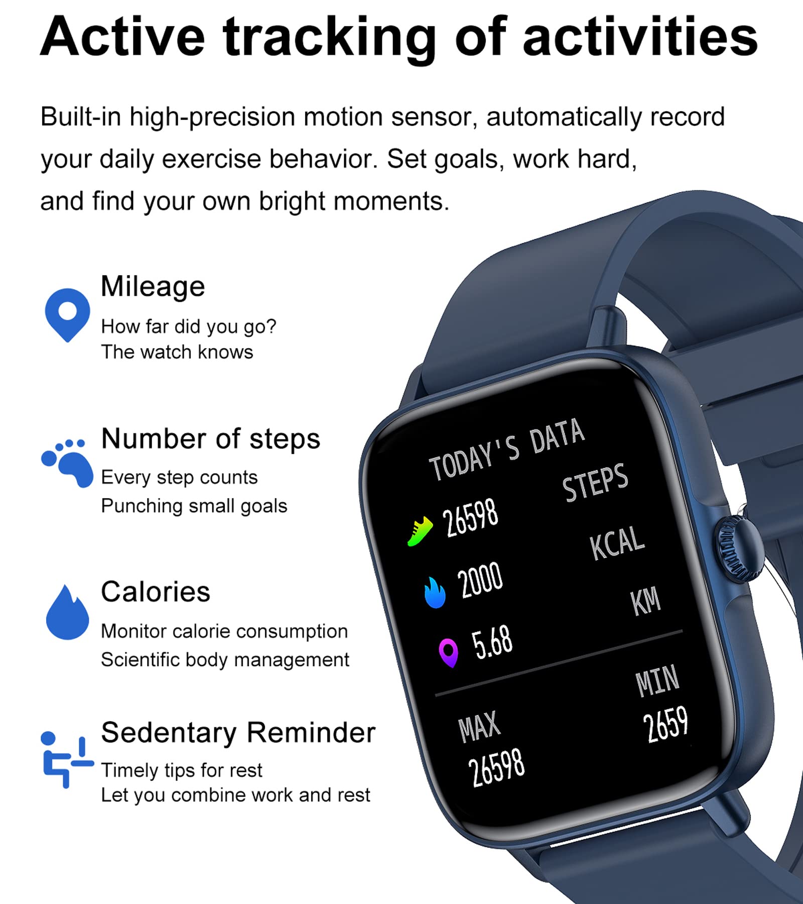 Yihou Smart Watch with Text and Call (Make/Answer Call) Fitness Tracker Waterproof Pedometer Step Counter Calorie Sport Message Reminder Smart Watch for Android Phones Compatible iPhone