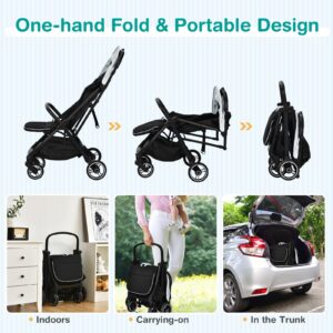 HONEY JOY Lightweight Baby Stroller, Compact Travel Stroller for Airplane, Fits Airplane Cabin & Overhead, One-Hand Gravity Fold, Self-Standing Toddler Stroller w/Adjustable Backrest/Canopy(Gray)