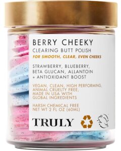 truly beauty berry cheeky clearing butt polish gentle acne body scrub - bacne and acne body wash - exfoliating body scrub and bum acne treatment - butt acne clearing treatment and butt scrub - 2 oz