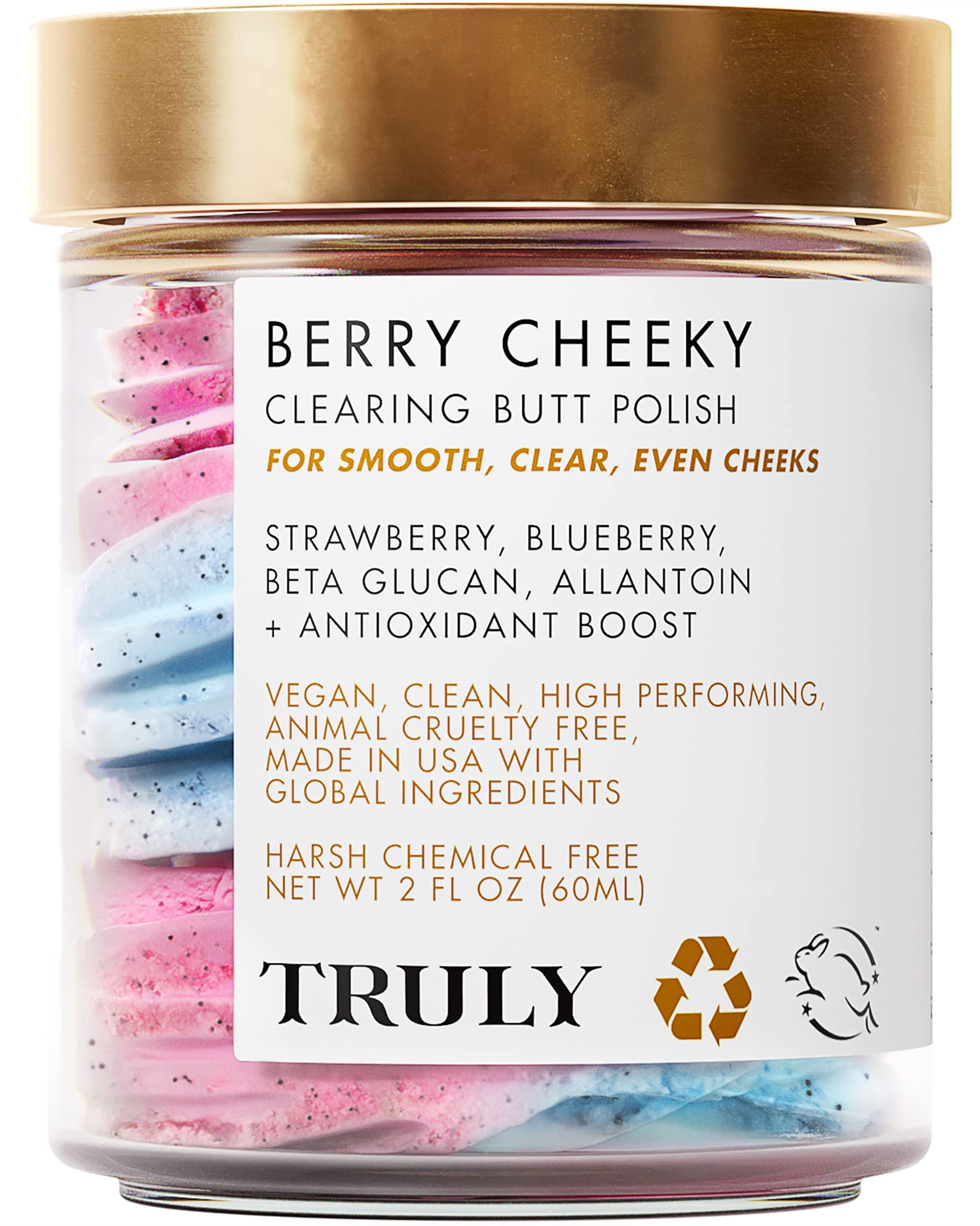 Truly Beauty Berry Cheeky Clearing Butt Polish Gentle Acne Body Scrub - Bacne and Acne Body Wash - Exfoliating Body Scrub and Bum Acne Treatment - Butt Acne Clearing Treatment and Butt Scrub - 2 OZ