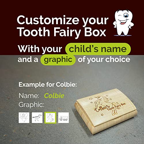 Mikutowski Woodworking Name Customized Tooth Fairy Box for Boys and Girls - Made in USA Customized Baby Teeth Keepsake Wooden Holder for Kids Tooth - Shower Birthday Gift Idea (TFB-01)