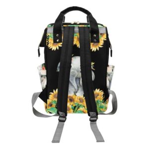 Sunflowers Black Elephant Personalized Diaper Backpack with Name,Custom Travel DayPack for Nappy Mommy Nursing Baby Bag One Size