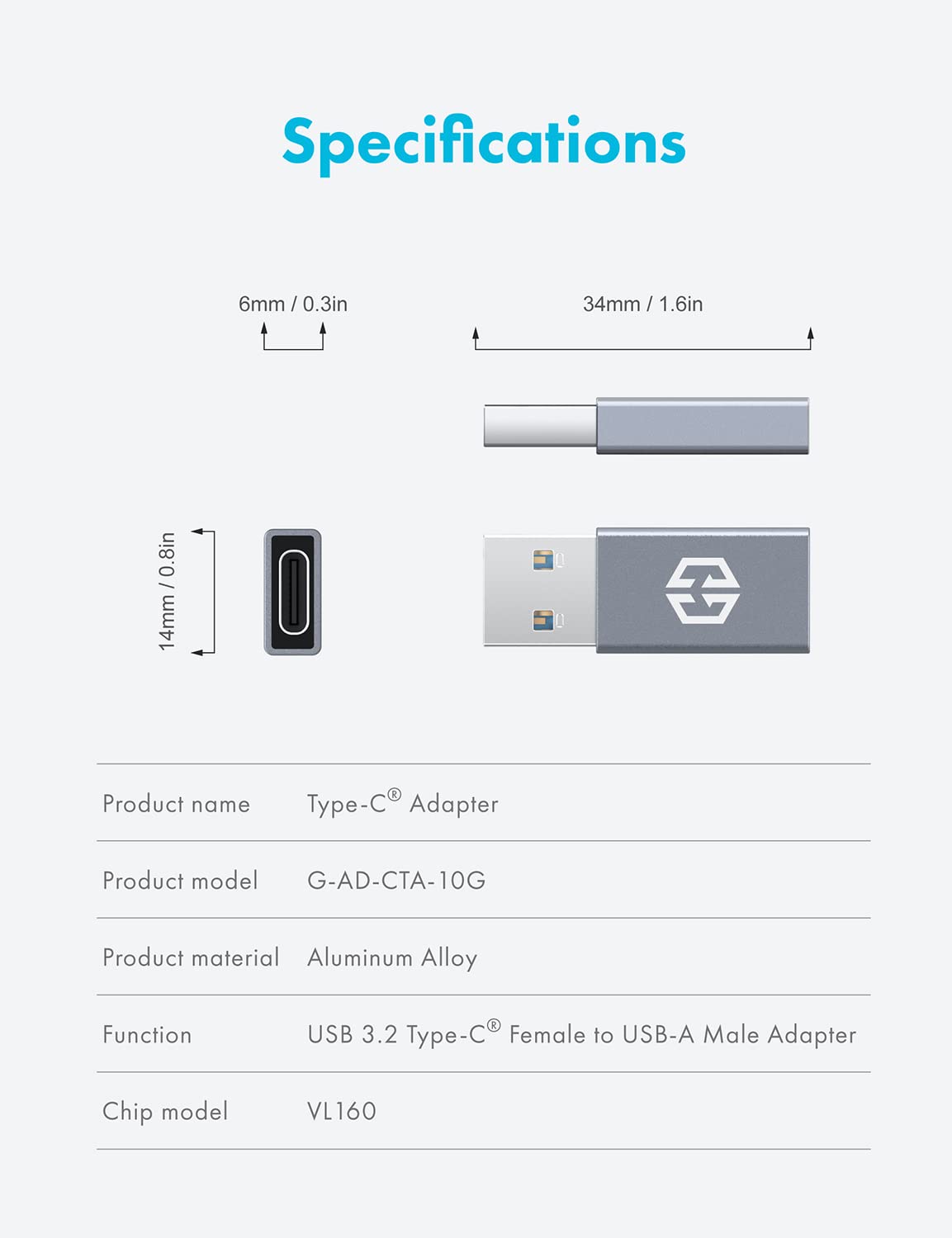 GRAUGEAR USB to USB C Adapter, 10Gbps Double Sided Data Transfer, 3A Fast Charging, USB C Female to USB A Male Adapter 3.2, Compatible with PC, Laptop, MacBook, iPhone, iPad, Apple Watch, Carplay