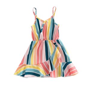 bemeyourbbs toddler baby girl summer dress spaghetti strap striped ruffle trim beach dresses(striped pink,4-5t)