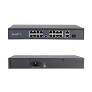 onwote 16 ports ethernet poe switch @ 300w, 2 x uplink gigabit rj45 ports, 1 x sfp slot, support 4k 8mp 5mp poe ip security cameras, add-on poe injector to poe nvr system