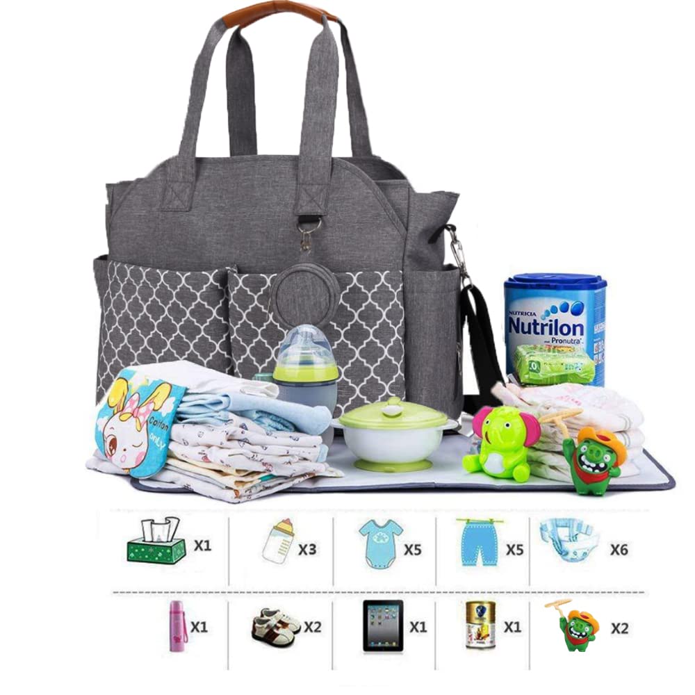 MEYTEILAY Diaper Bag Tote Baby Changing Bag Large Baby Bags for Mom with Changing Station Multifunction Travel Diaper Bag for Women（Grey）