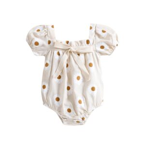 newborn baby girl romper daisy print short sleeve bodysuit jumpsuit summer clothes beige