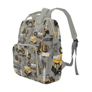 Construction Trucks Gray Personalized Diaper Backpack with Name,Custom Travel DayPack for Nappy Mommy Nursing Baby Bag One Size