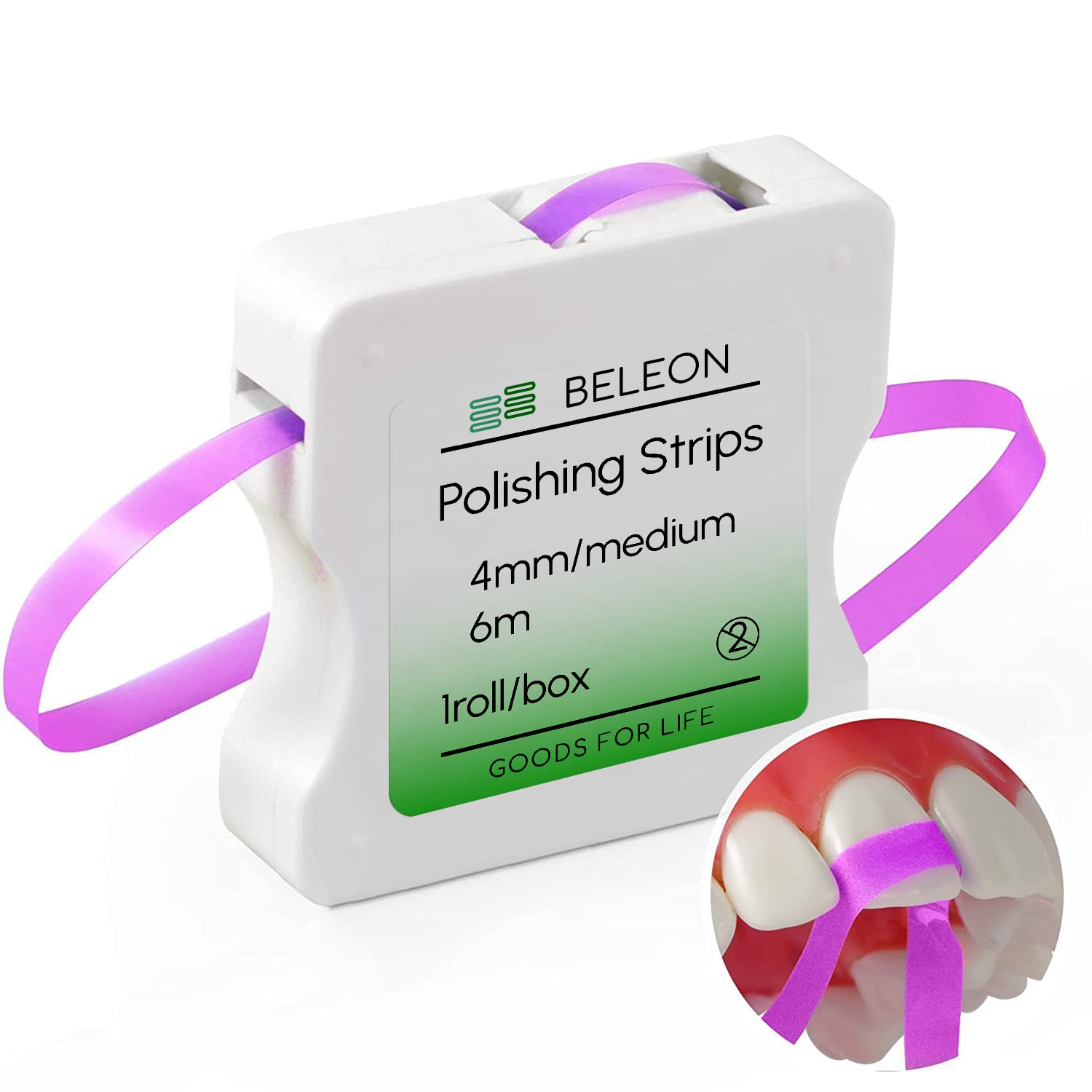 BELEON Dental Polishing Strips - Tooth Polisher Dental File for Teeth Sanding Grinding Deep Teeth Cleaning Tool Tooth Polish Abrasive Strip Oral Care Cleaning Tool - Medium 1 Roll 4mm x 6M