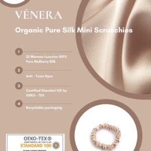 Vénera Skinny Silk Scrunchies - Frizz&Breakage Prevention-Hair Care Ponytail Holders for Women-100% Pure 22 Momme Mulberry Silk Hair Ties(Pink-Cream-Caramel)