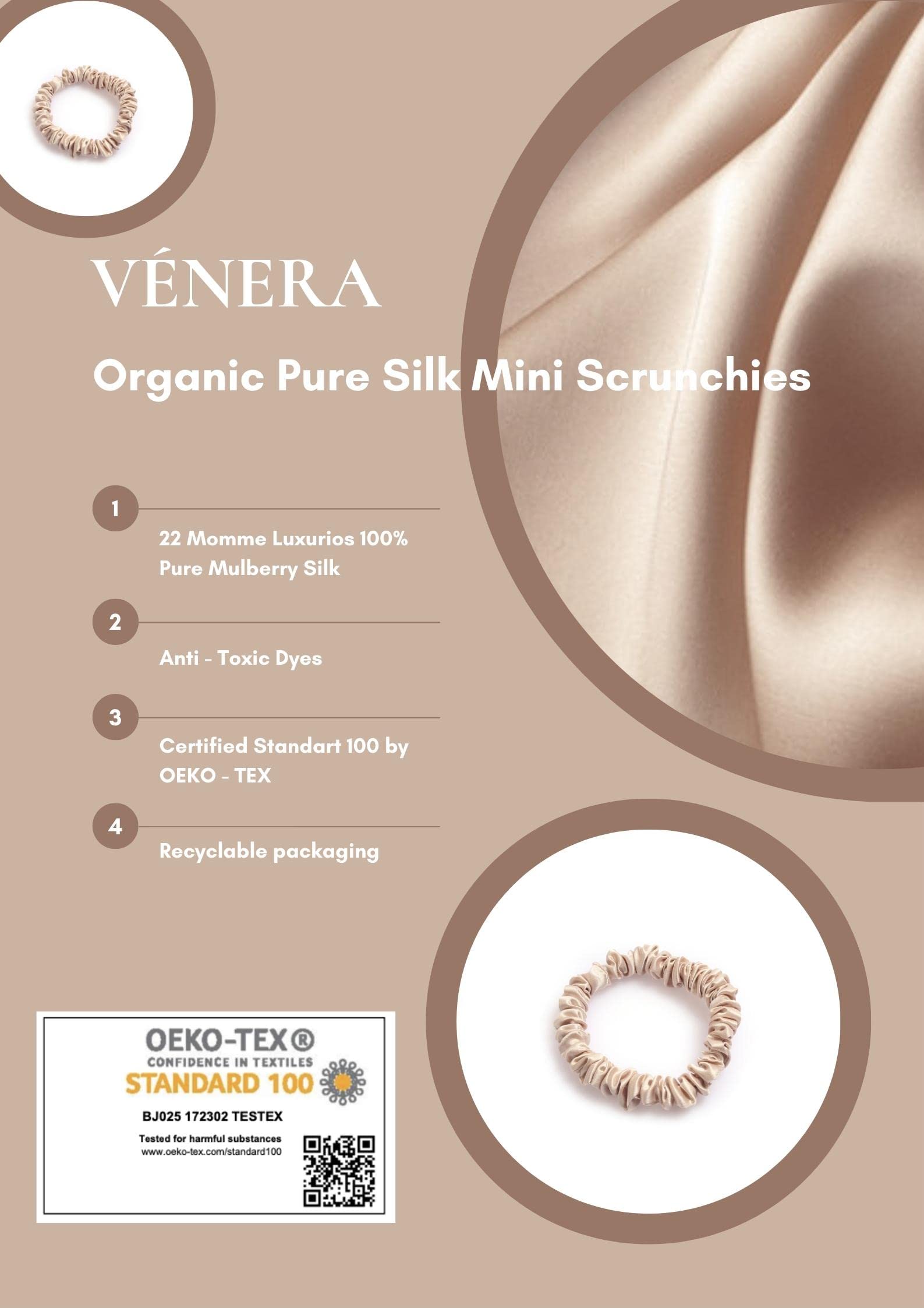 Vénera Skinny Silk Scrunchies - Frizz&Breakage Prevention-Hair Care Ponytail Holders for Women-100% Pure 22 Momme Mulberry Silk Hair Ties(Pink-Cream-Caramel)