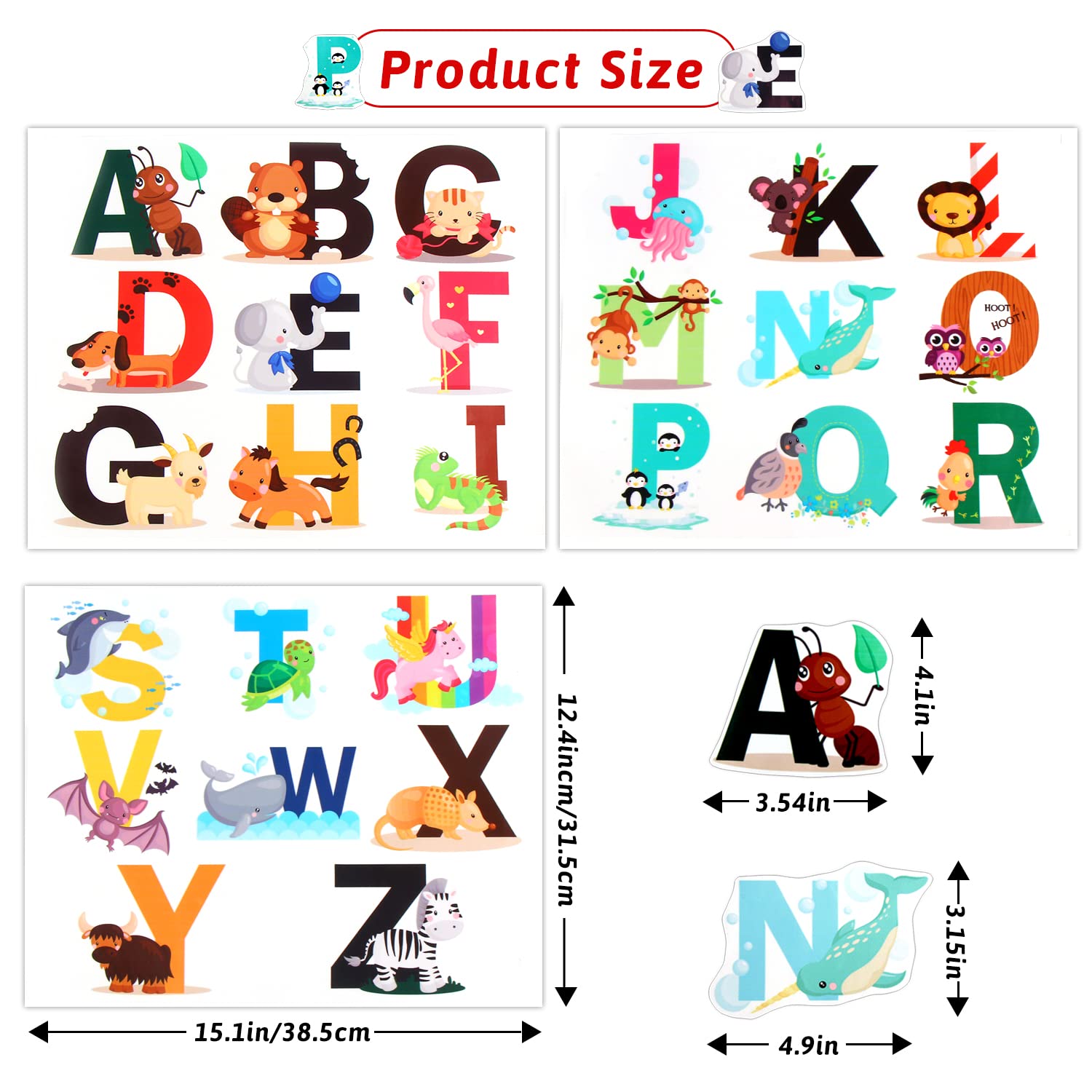 CCINEE Animal Alphabet Wall Decals, ABC Educational Colourful Creative Sticker Removable Art Sticker for Kids Nursery Bedroom Living Room Wall Decorations