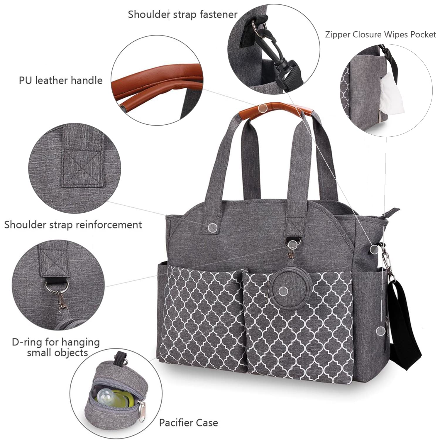 MEYTEILAY Diaper Bag Tote Baby Changing Bag Large Baby Bags for Mom with Changing Station Multifunction Travel Diaper Bag for Women（Grey）