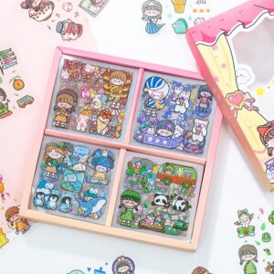 100 pcs cute cartoon animal stickers,kawaii transparent pet sticker sheets for scrapbooking bullet journaling,diary,diy arts crafts,album,planners,junk journal