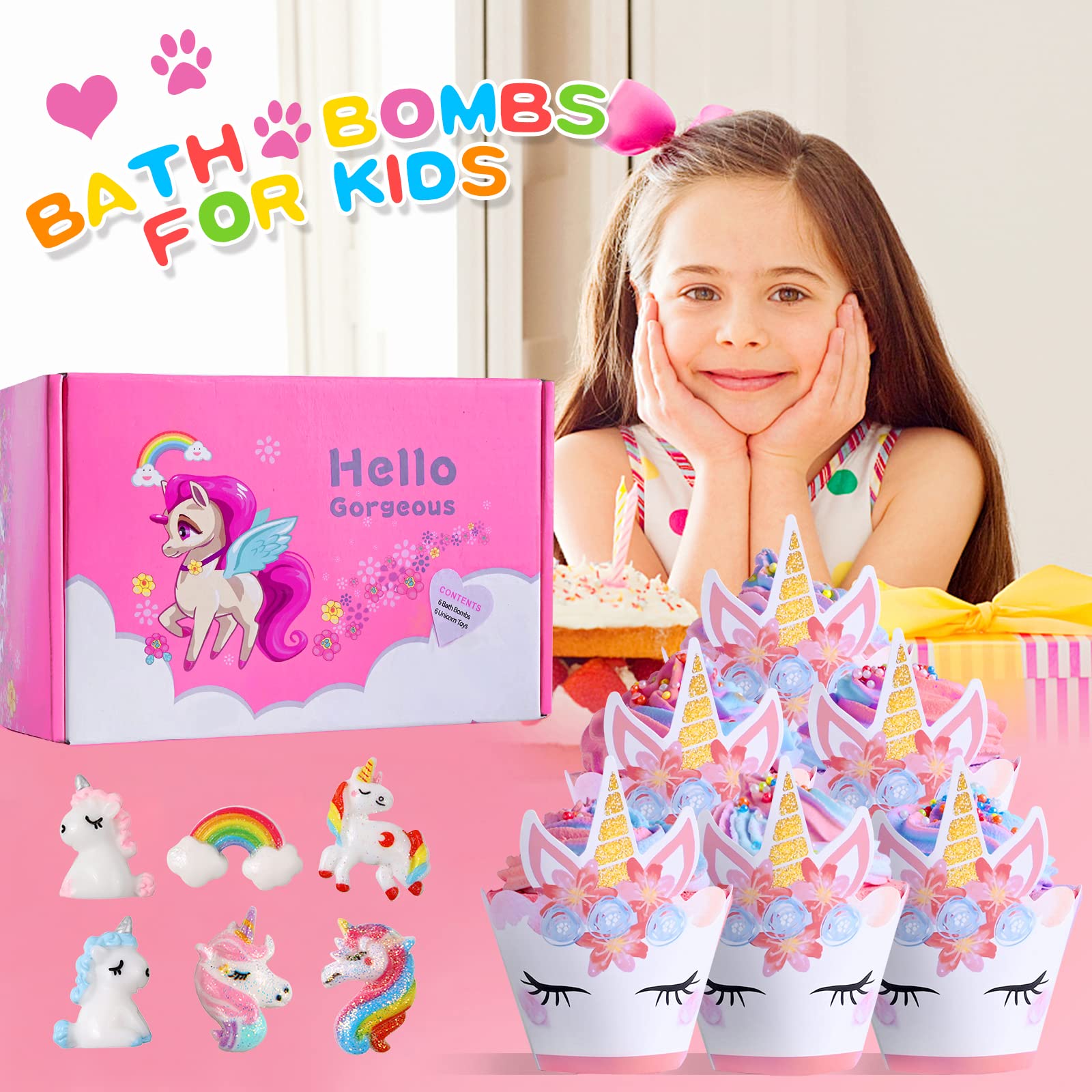 Bath Bombs for Kids, Unicorn Kids Bath Bombs with Toys Inside, Bath Bombs for Girls with Surprise Inside, Unicorns Toys Set for Girls with Jewelry Princess Toys, Birthday Children's Day