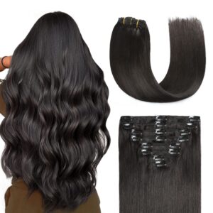 sunya clip in hair extensions real human hair natural black human hair clip in extensions double weft human hair clip ins straight hair extensions clip ins 16 inch #1b 8pcs/120g